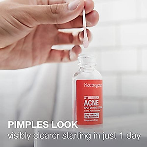 Neutrogena Stubborn Acne Spot Drying Lotion, Fragrance-Free Sulfur Acne Treatment Clears Acne By Drying Up & Shrinking Pimples, Paraben- & Oil-Free, 10% Sulfur & 4% Niacinamide, 1.0 fl. oz