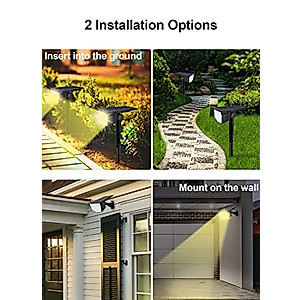 COCOMOX Solar Spot Lights Outdoor, Warm White Solar Lights Outdoor Waterproof, IP67 Solar Powered Garden Lights Landscape Lighting Dusk-to-Dawn 3 Modes Spotlight for Yard Driveway Flag 2 Pack