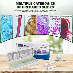 50 Microscope Slides and 100 Covers Set - 30 Prepared Microscope Slides with Specimens, 20 Blank Microscope Slides and 100 Microscope Coverslips - Microscope Slides for Kids Students Homeschool Use