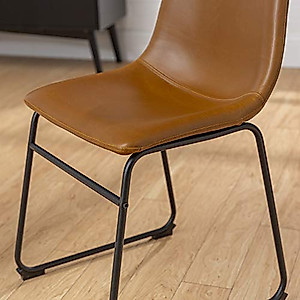 Walker Edison Douglas Urban Industrial Faux Leather Armless Dining Chairs, Set of 2, Whiskey Brown