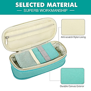 MoKo Big Capacity Pencil Pen Case, Large Capacity Storage Bag Pouch Box Makeup Pen Bag Cosmetic Bag Stationery Organizer Storage with Zippers for Office/School Supplies - Beige & Blue