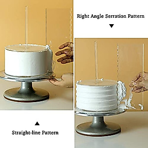 AQUIVER 8.25" Acrylic Round Cake Disk Set - Cake Discs Circle Base Boards with Center Hole (Set of 2) - 2 Comb Scrapers (4 Patterns) & Dowel Rod - Supplies for Cakes