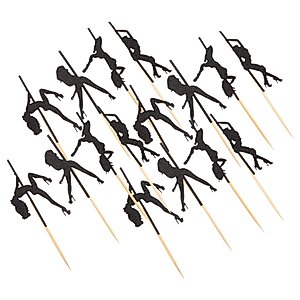 OFFSCH 24pcs Cake Insert Wedding Cupcake Picks Birthday Party Supplies Pole Dancers Lady Bachelor Cake Picks Birthday Toppers for Cakes Sports Theme Stripper Bamboo Girl Bridegroom