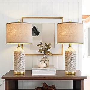 G-SAFAVA 24.25" Modern Ceramic Table Lamp Set of 2 White and Gold Lamp for Bedroom Living Room Bedside Lamps for Nightstand