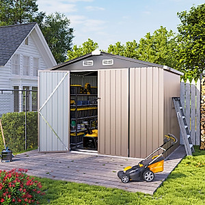 Jolydale 8.5 x 5.6ft Outdoor Storage Shed with Base, Outdoor Tool Storage Shed, Outside Lawn Mower Storage, Garden Metal Shed for Bike,Sheds & Outdoor Storage with Lockable Door for Backyard