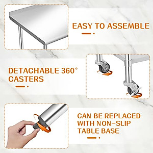 HOCCOT Stainless Steel Prep & Work Table with Adjustable Shelf, with Backsplash and Wheels, Kitchen Island, Commercial Workstations, Utility Table in Kitchen Garage Laundry Room Outdoor BBQ, 24" X 30"