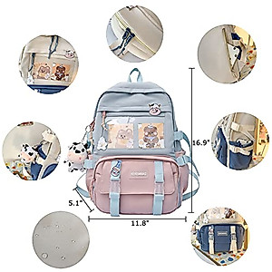 Tonecy Kawaii Backpack Lovely Pastel Rucksack for Teen Girls, Cute Aesthetic Bookbag for School with Kawaii Pin and Accessories (Pink), 43 * 30 * 13cm/16.9(L) * 11.8(W) * 5.1(H) inch