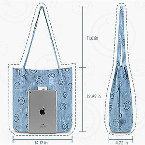 Cessfle Preppy Cute Face Tote Bag, Corduroy Tote Bag Aesthetic Cute Tote Bags Handbag Shoulder Bags Trendy Stuff