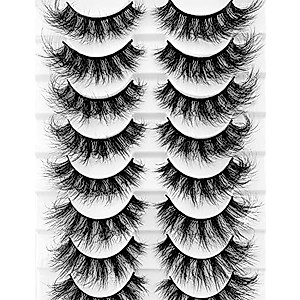Arekey False Eyelashes Fluffy Faux Mink Lashes 3D Cat-Eye Wispy Lashes Volume Fake Eyelashes 10 Pairs Pack Manga Eye Lash Multipack