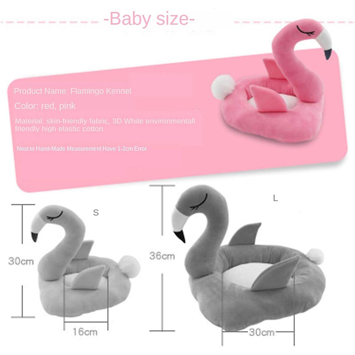 PJDDP Flamingo Plush Pet Bed for Small Cats and Dogs, Red, L