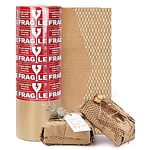 Honeycomb Packing Paper Wrap 15” x 315’, Brown Recycled Moving Supplies Eco-Friendly Bubble Paper Packing Wrapping for Fragile Items, Glassware, Ceramics, Electronics and Decorations Packaged Bouquet