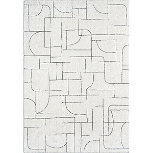Abani Cozy Cream Area Rug for Living Room, Bedroom - Grey Linear Lines Pattern - 4' x 6' - Durable & Easy to Clean