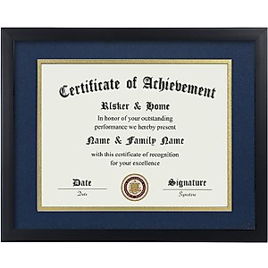 ELSKER&HOME 8.5x11 Certificate Frame with Blue Mat- Classic Black Color Frame - Displays Diploma 8.5x11 Inch with Mat - 11x14 Inch Without Mat - For Document/Photo(Double Mat Blue with Gold Rim)