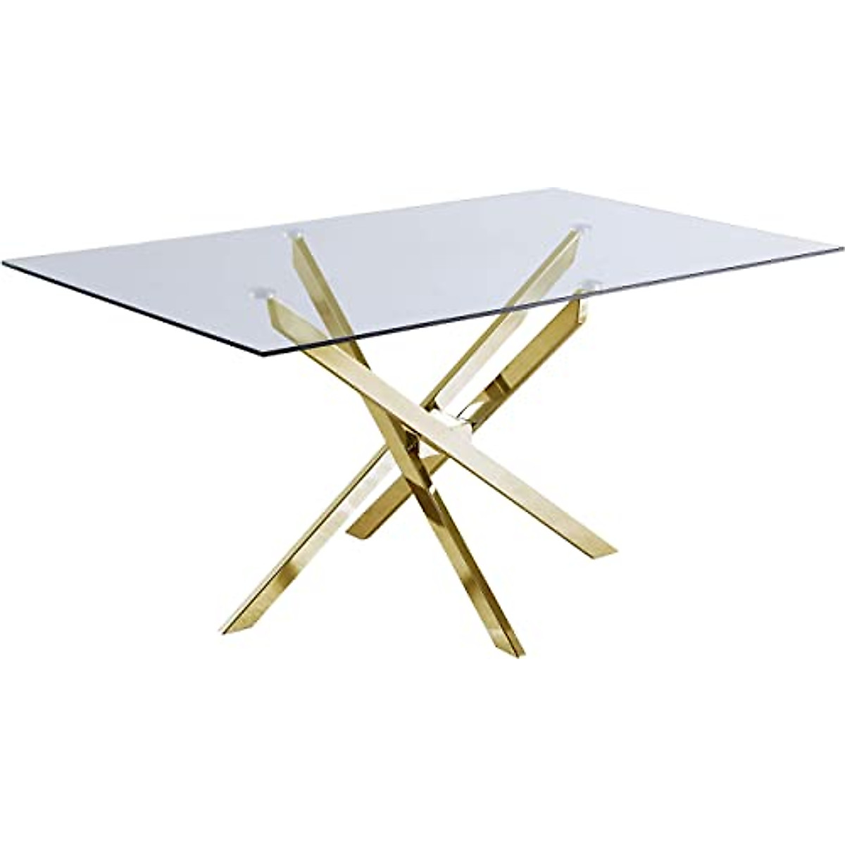 Meridian Furniture Xander Collection Modern | Contemporary Tempered Glass Top Dining Table with Durable Metal Base, 60" W x 36" D x 30" H, Gold Finish