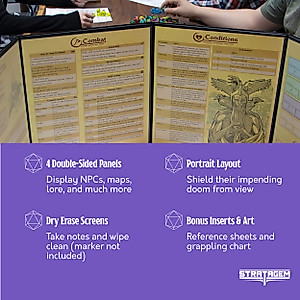 Stratagem The Master's Tome 4-Panel Customizable GM Screen with Free Inserts – Dry Erase, Dungeon & Game Master Accessory for Tabletop RPG Campaigns (Black)