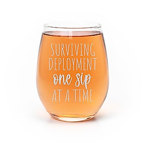 Surviving Deployment One Sip Stemless Wine Glass - Military Wine Glass, Surviving Deployment, Military Wife Gift, Deployment Gift, Army Wife, Navy Wife, Marine Wife, Coast Guard Wife