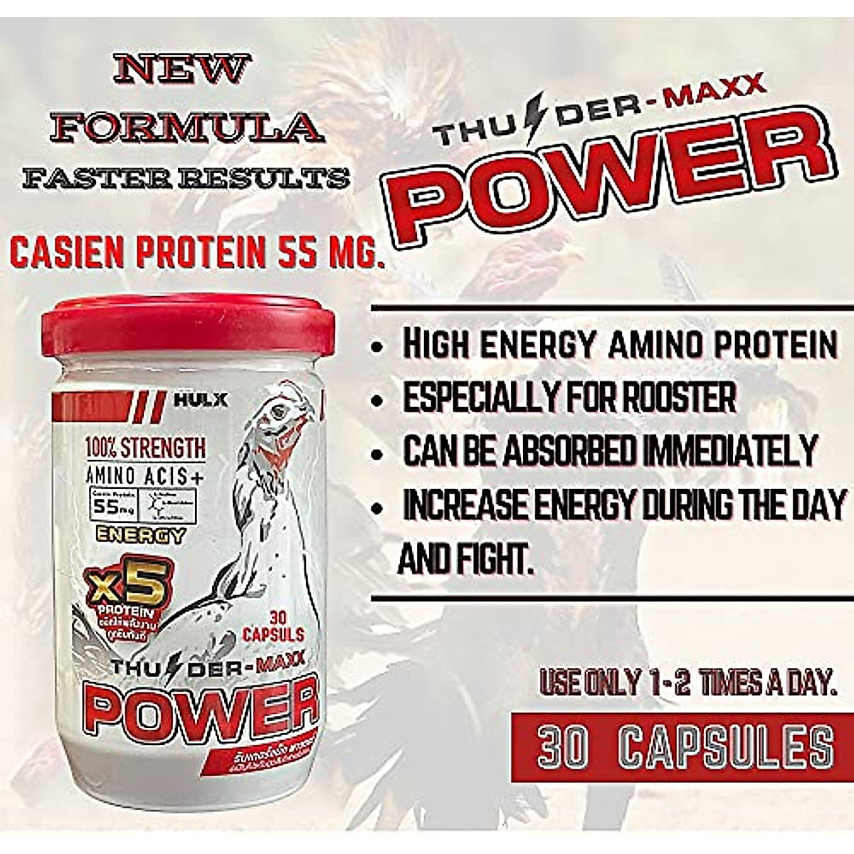 New MAXX 30 Capsules, Rooster Booster Vitamins Health Chicken Supplement Capsule, Increasing Energy Formula Stronger & More Power Healthy Feed Cock Fighting Gamecocks, Bird, Good Breeding, Hen Food