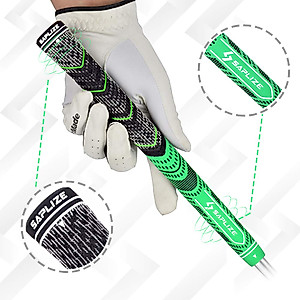 SAPLZIE Hybrid Rubber Golf Grips 13 Pack, All Weather Design, 13 Grips with All Kits, Multi-Compound Hybrid Golf Club Grips, CL04 Series, Standard Size, Green