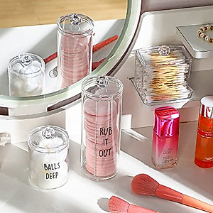 Gerrii 3 Pack Cotton Swab Dispenser, 10oz Cotton Ball Holder Canister Storage Container Bathroom Apothecary Jars with Lids for Rounds Cotton Ball Pad, Makeup Sponges, Hair Accessories