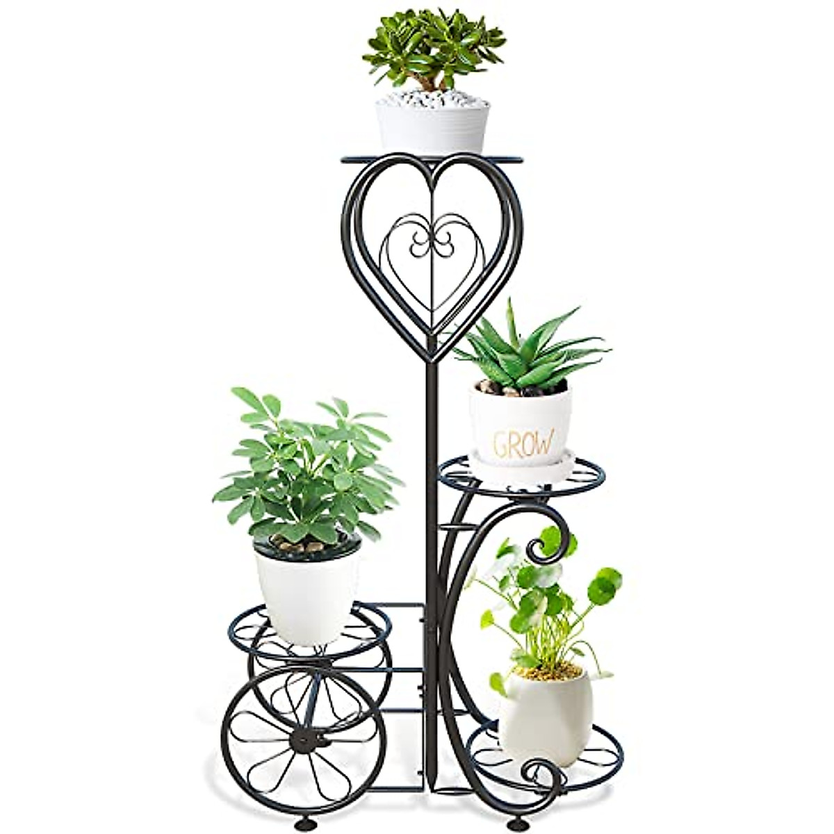 Plant Stand Indoor Outdoor - Metal 4 Tier Flower Pot Holder Display Vertical Shelves Shelf - Wrought Iron Corner Planter Rack Multiple Organizer for Garden Patio Lawn Balcony Office Black