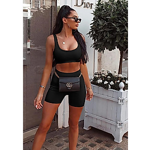 GOBLES Women's Sexy Bodycon Tank Crop Top Shorts Sets Club 2 Piece Outfits Black