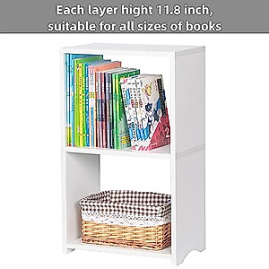 PIKPUK Side Table, Narrow End Table with Storage Shelf, Minimalist Bedside Tables Nightstand, Small Bookshelf Bookcase, Wooden Storage Shelves, Display Rack for Bedroom, Living Room, Office, White.