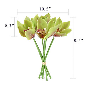 Blooming Paradise 12pcs Real Touch Artificial Fake Plants Silk Cymbidium Orchid Flowers Arrangements Wedding Bouquets Decorations Plastic Floral Table Centerpieces Home Kitchen Garden Party White