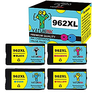 YATUNINK Remanufactured Ink Cartridge Replacement for HP 962XL 962 962 XL Ink Cartridges Black Color Combo Pack for HP OfficeJet Pro 9010 9015 9018 9020 9025 9012 Wireless All-in-one Printer (4 Pack)