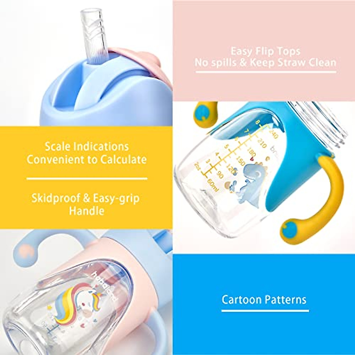 Sippy Cups for Baby 6+ Months Unicorns Sippy Cup for 1+ Year Old - 2 in 1 Spout & Straw Baby Sippy Cups 6-12 months Toddler No Spill Transition Weighted Straw Sippy Cup - 8 oz. (1 Cup with 2 Nipples)