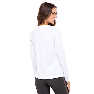 Women's Long Sleeve Moisture Wicking Athletic Shirts UP F50+ UV Rash Guard Sun Protection White-M
