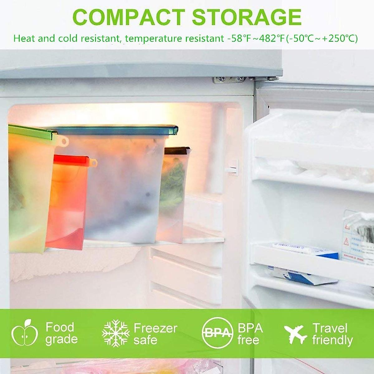 WeTest Silicone Reusable Food Bag for Sandwich,Fruit,Meat,Juice,Lunch,Snack Storage,Food Grade,Microwave Dishwasher Freezer Safe,Leakproof,1 Litre,4-Pack(Pink,Green,Blue,White) (Silicone Food Bag)