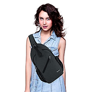 Fancosni Sling Bags for Women Men, Crossbody Sling Backpack, Chest Bag Lightweight Shoulder Bag, Multipurpose Sling Bag for Travel, Hiking, Shopping, Walking, Biking, Cycling, Earphone Hole, Black