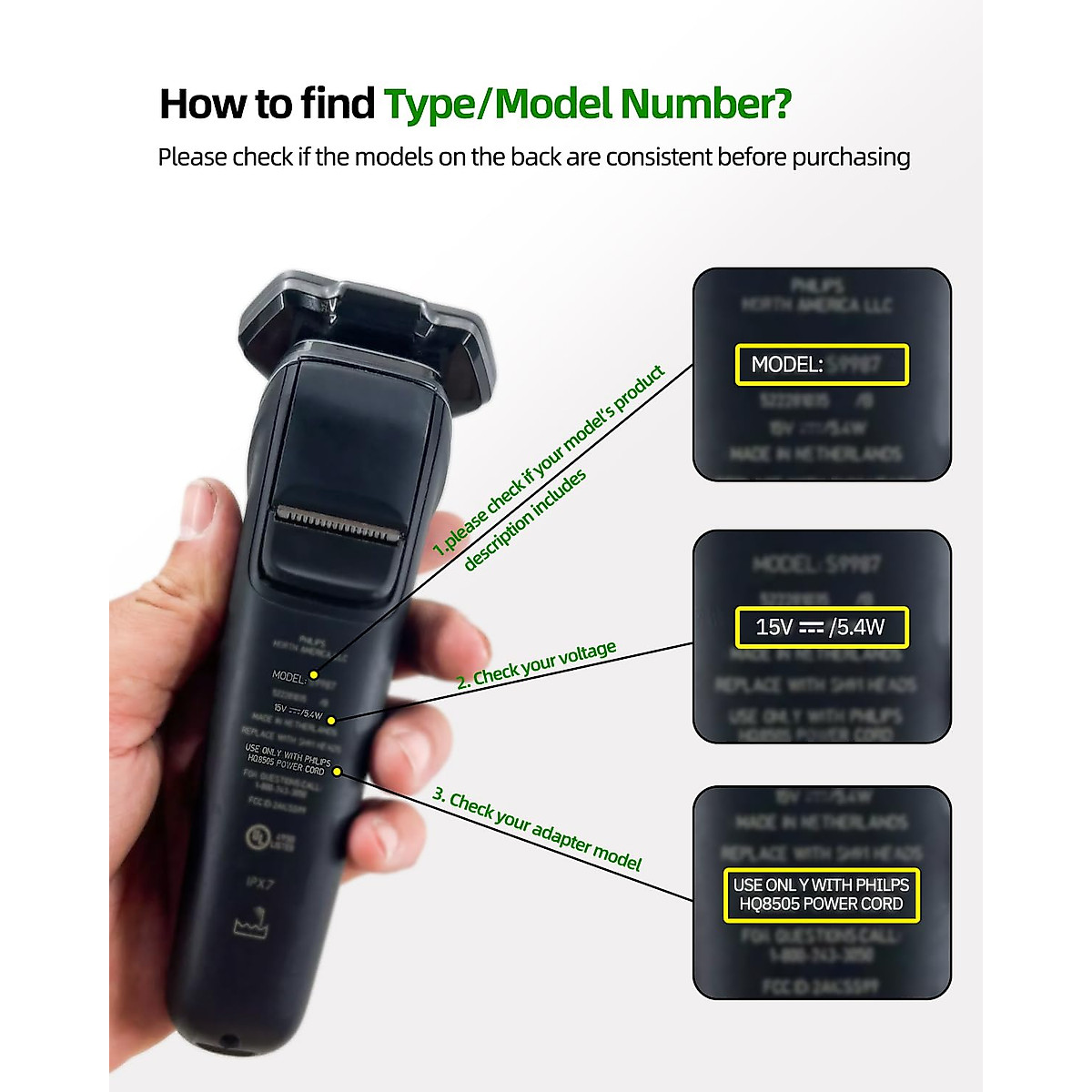 15V 6Ft Charger Cord Fit for Philips HQ8505 Power Cord - Fit for Norelco Series 3000 5000 6000 7000 9000 MG5750 MG7750 MG7790 Phillips Aquatec Arcitec Multigroom Shaver Electric Razor Beard Trimmer