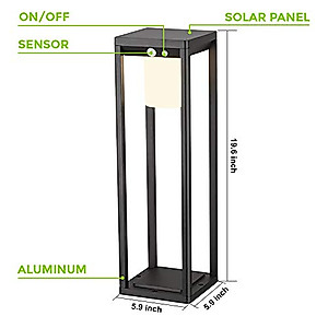 BRIMMEL Outdoor Solar Floor Lamp Solar Powered Patio Landscape Garden Motion Sensor Aluminum Path Light for Deck Balcony Yard Cordless Rechargeable Ip44 Waterproof Super Bright, Black 20" SG601057