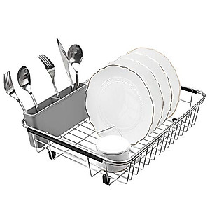 SANNO Over The Sink Expandable Dish Drying Rack Sink Protector Grid 26" L X 14" W, Kitchen Sink Protector Bottom Grid, Stainless Steel, for Sink