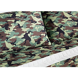 Chezmoi Collection Military Camo 4-Piece Sheet Set - Camouflage Army Green Printed Microfiber Soft Breathable Deep Pocket Sheets and Pillowcases Set, Full Size