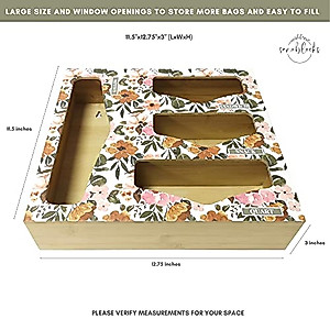Senablocks Ziplock Bag Storage Organizer in Bamboo, compatible with Ziploc Bag Organizer in Gallon, Quart, Sandwich & Snack Size Bags - Assembled Floral Print Ziplock Organizer for Drawer (4 slots)
