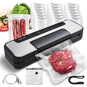 Vacuum Sealer Machine, 80Kpa Food Vacuum Sealer Machine with Double Pump, Dry,/Moist, Pulse Mode, Handle Locked Design, LED Indicator Light & Cutter,12MM Widened Heating Strip