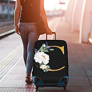 Flower Lette C Black Luggage Cover Elastic Washable Stretch Suitcase Protector Anti-Scratch Travel Suitcase Cover for Kid and Adult L (25-28 inch suitcase)
