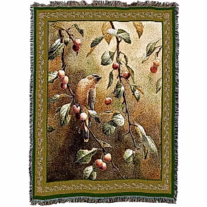 Pure Country Weavers Cherry Chase Blanket - Bird Garden Floral Gift Tapestry Throw Woven from Cotton - Made in The USA (72x54)