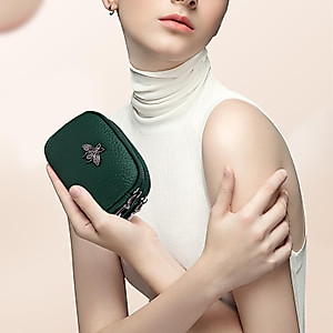 imeetu Women Leather Coin Purse, Small 2 Zippered Change Pouch Wallet(Green)