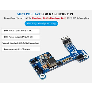 PoE HAT for Raspberry Pi 4B/Raspberry Pi 3B+, Power Over Ethernet (PoE) Support 802.3af PoE Network Standard, Compatible with Raspberry Pi Official Case, Support Connecting Cooling Fan