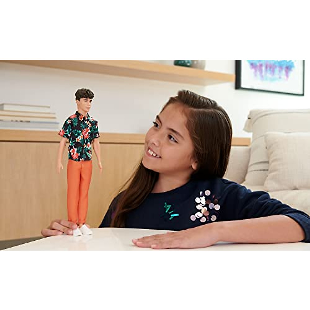 Barbie Fashionistas Ken Doll #184 with Brown Cropped Hair Wearing Hawaiian Shirt, Orange Pants & White Deck Shoes