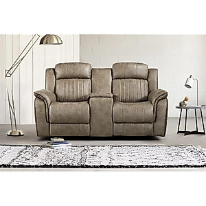 Lexicon Centeroak Contemporary Microfiber Reclining Loveseat in Sandy Brown