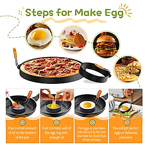 BYTANA 6 Pcs Egg Rings Set with Oil brush, 8" Omelette Ring of 2, 3.5" Egg Rings of 4, Non-stick Round Crumpet Ring with Heat-resistant Silicone Handle for Frying Eggs Muffins Cooking