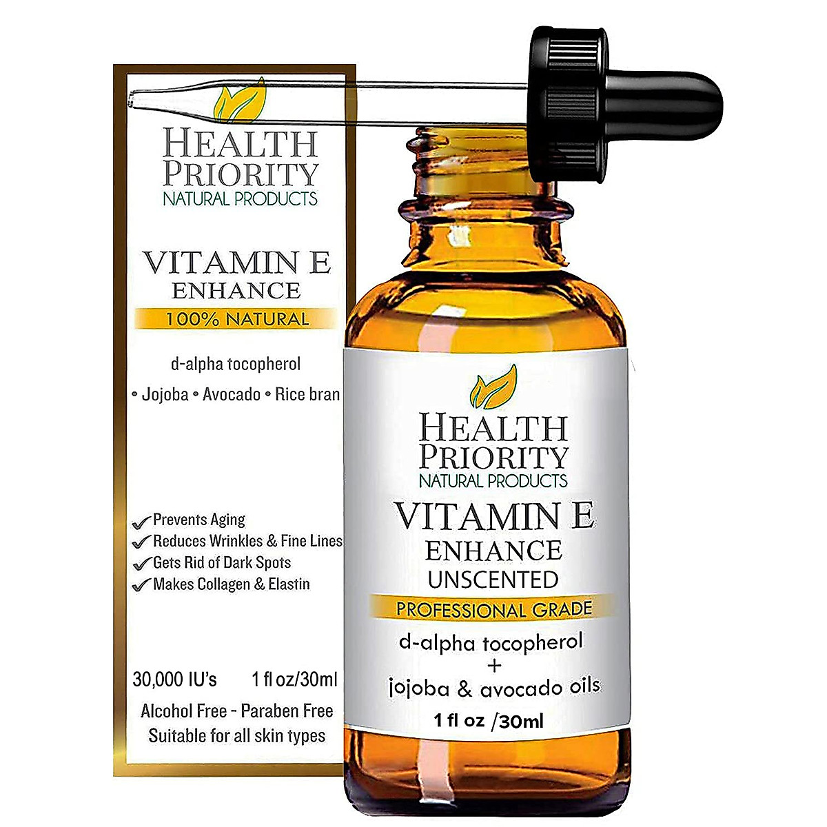 Organic Vitamin E Oil for Skin & Scars |100% Pure Natural Vitamin E Serum Hand Made in South Carolina | 15000 IU Vitamin E for Face & Hair| Non-GMO, Gluten & Cruelty Free, Vegan | Unscented 1 Fl Oz