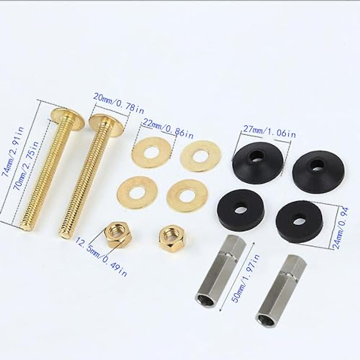 MUHBIJO Toilet Tank to Bowl Bolt Kits Toilet Seat Screws for Tank Solid with Extra Long Nuts Easy to Install and Double Gaskets for Fastening No Leakage (2)