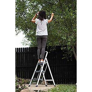 Rubbermaid 3-Step Steel Ladder, Folding Step Stool with Hand Grip and Non-Slip Feet, White, Tested to ANSI US Safety Standards, No Assembly Required (Amazon Exclusive)