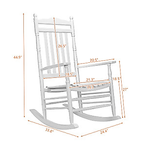 Outvita Outdoor Rocking Chair, Solid Wood High Back Rocker, All Weather Relaxing Lounge Chair for Porch Patio Fire Pit Garden Backyard Porch Indoor, White