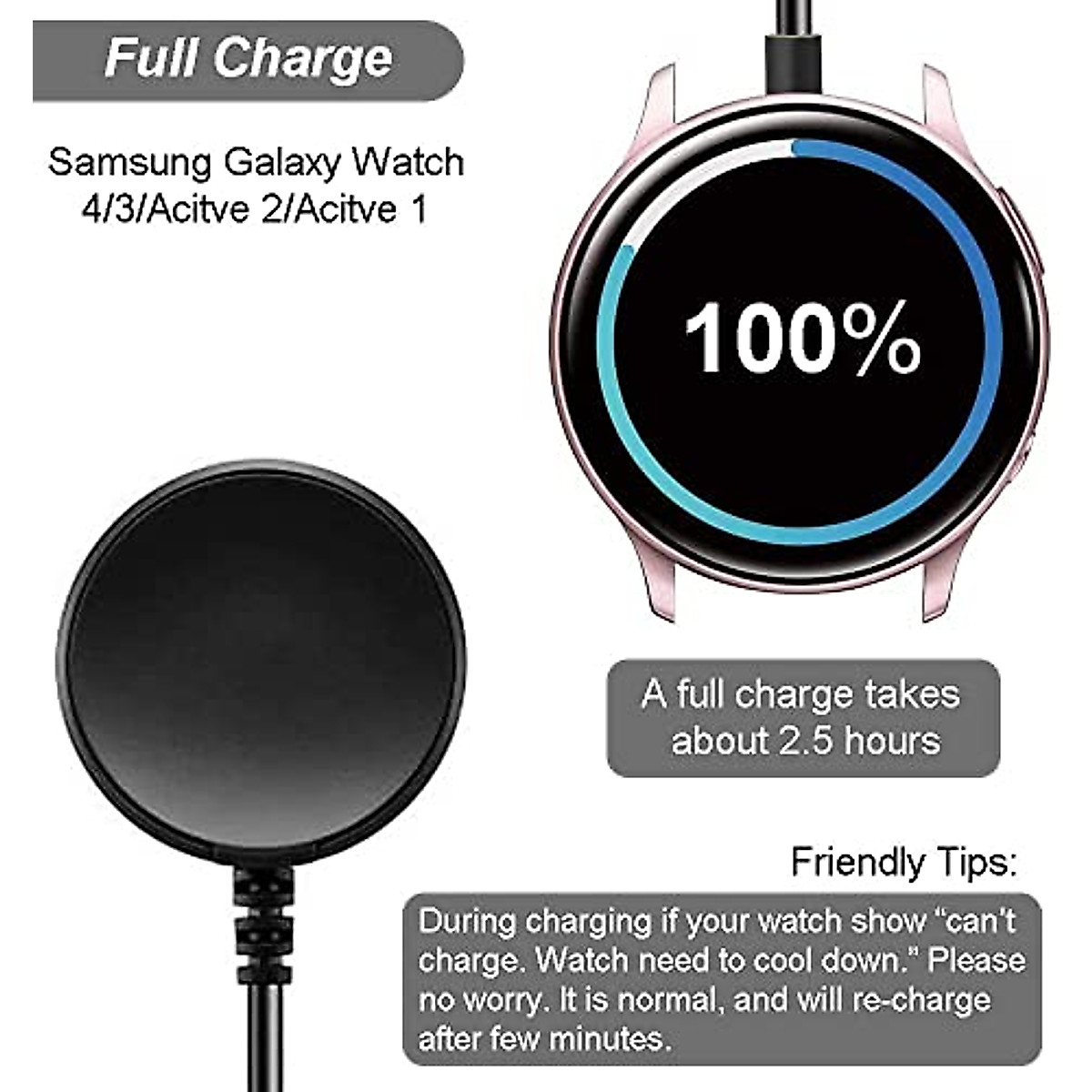 Charger for Samsung Galaxy Watch 4/Galaxy Watch 3/Galaxy Watch Active 2, Replacement Charging Cable for Galaxy Watch 6/5/4/3/Active 2 Smart Watch
